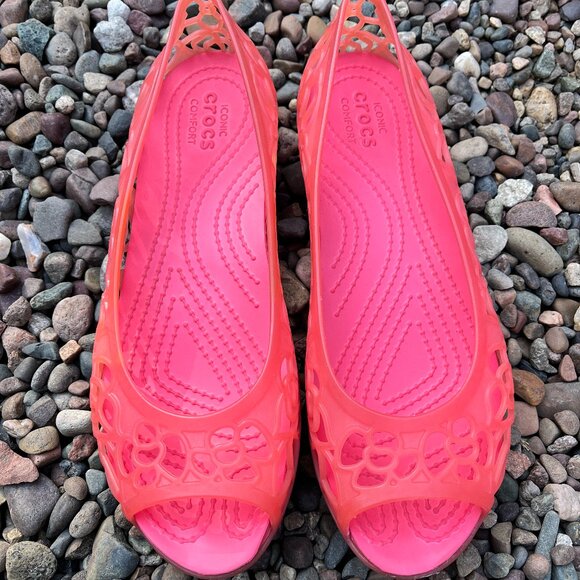 CROCS | Shoes | Crocs Isabella Jelly Flats Peep Toe Womens Size 6 Pink ...
